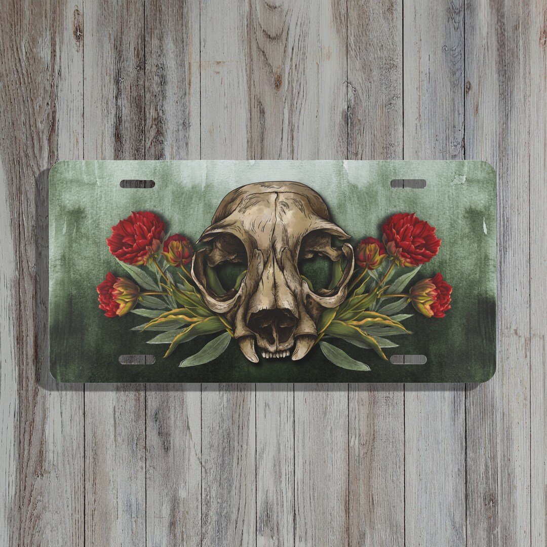 Pretty Floral Cat Skull License Plate | Unique Car Accessories for Her ...