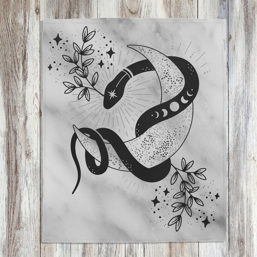 Moon Serpent Crescent Moon Phases Blanket Faux Marble Pattern Occult ...