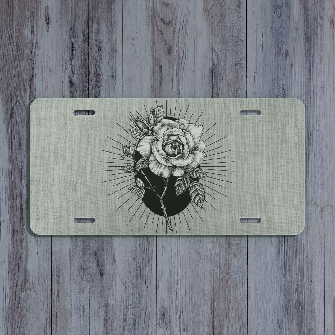 Rose Textured Pattern License Plate Pretty Modern Floral Burst Front ...