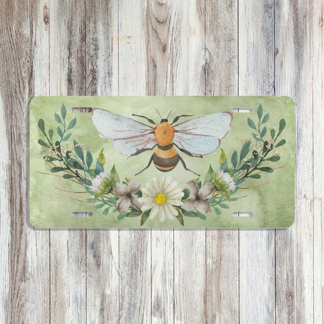 Cottage Style Watercolor Honey Bee Insect Front License Plate | Front ...