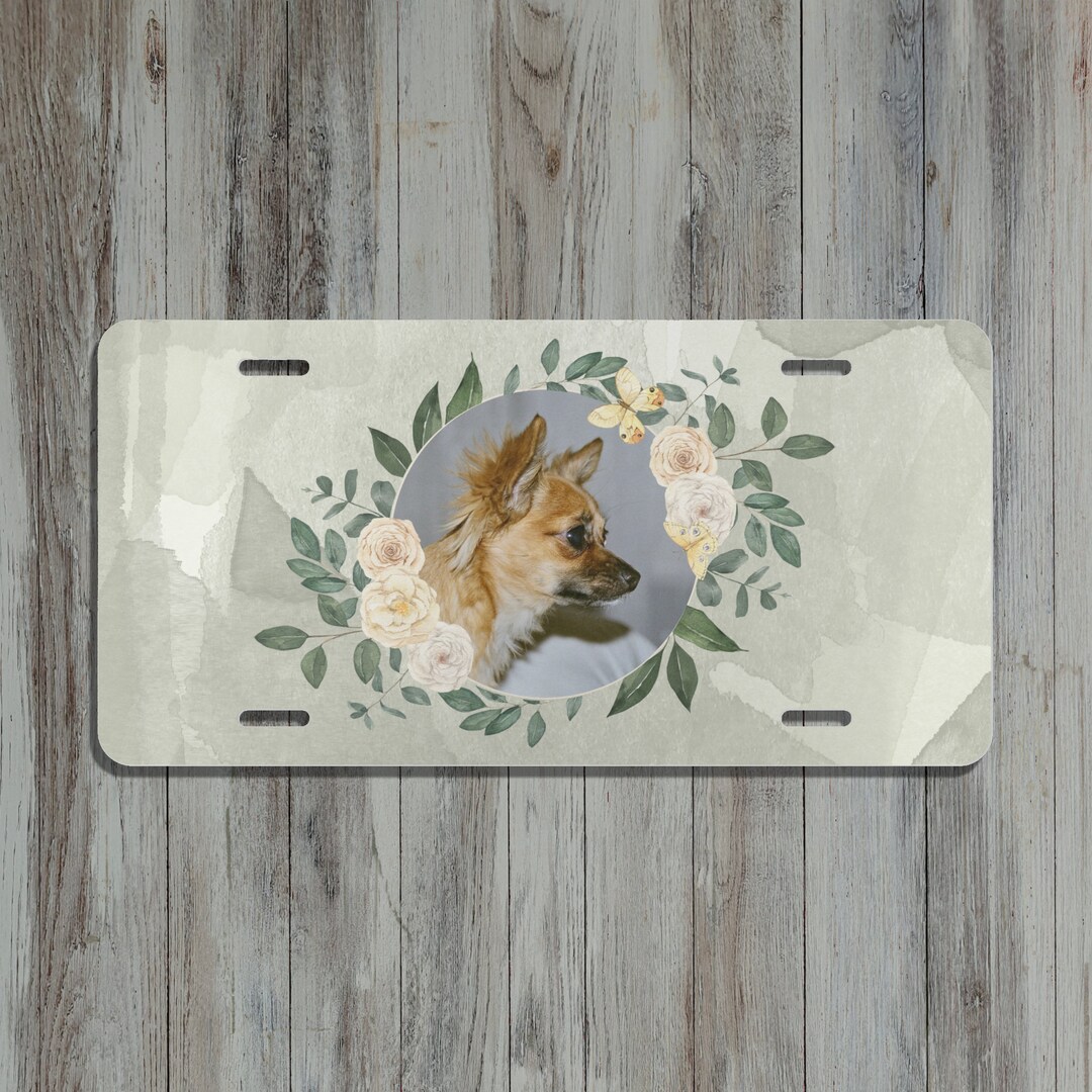 Floral Frame Custom Pet Photo License Plate | Pretty Unique ...