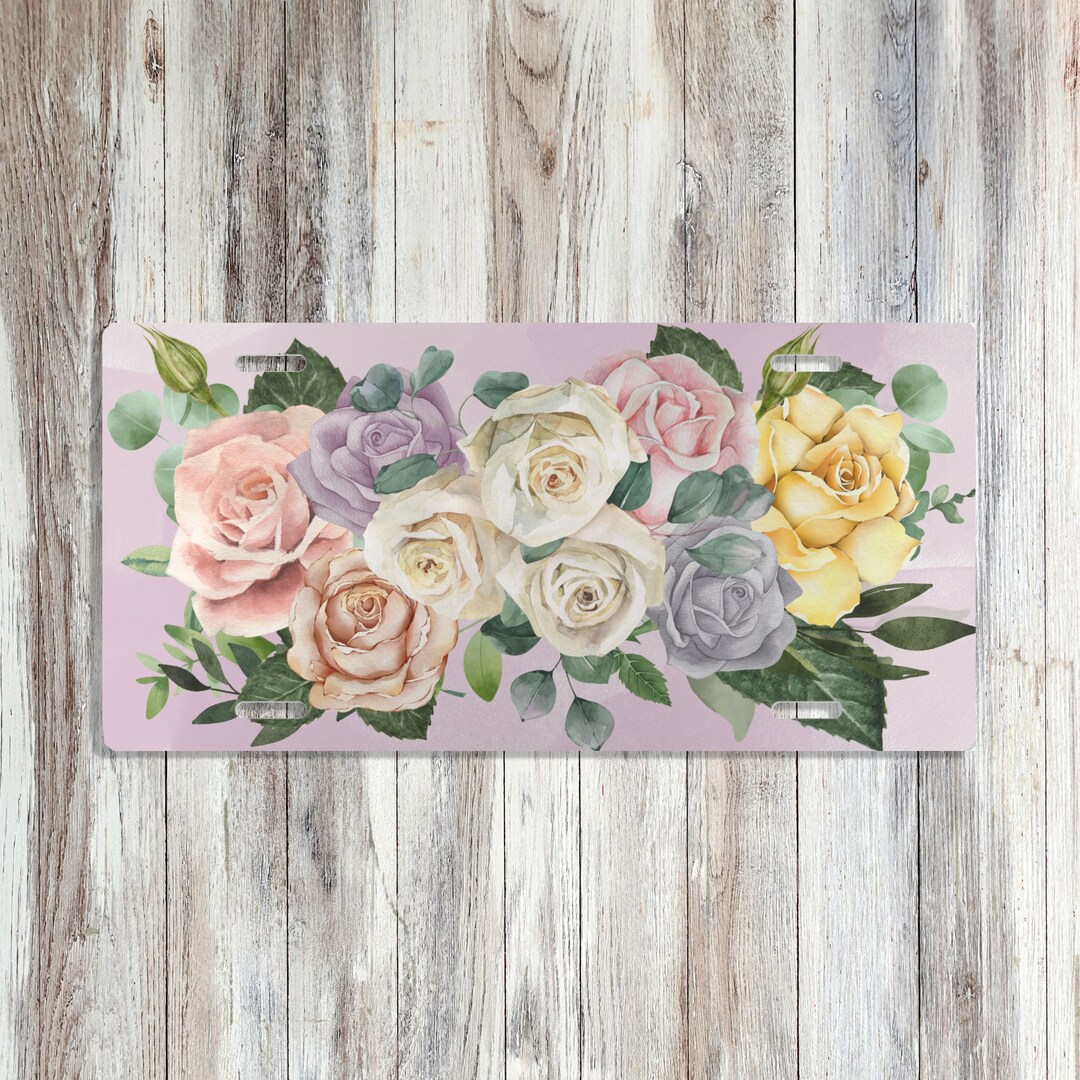 Pretty Watercolor Floral Aluminum License Plate 6x12 Front Car Plate ...