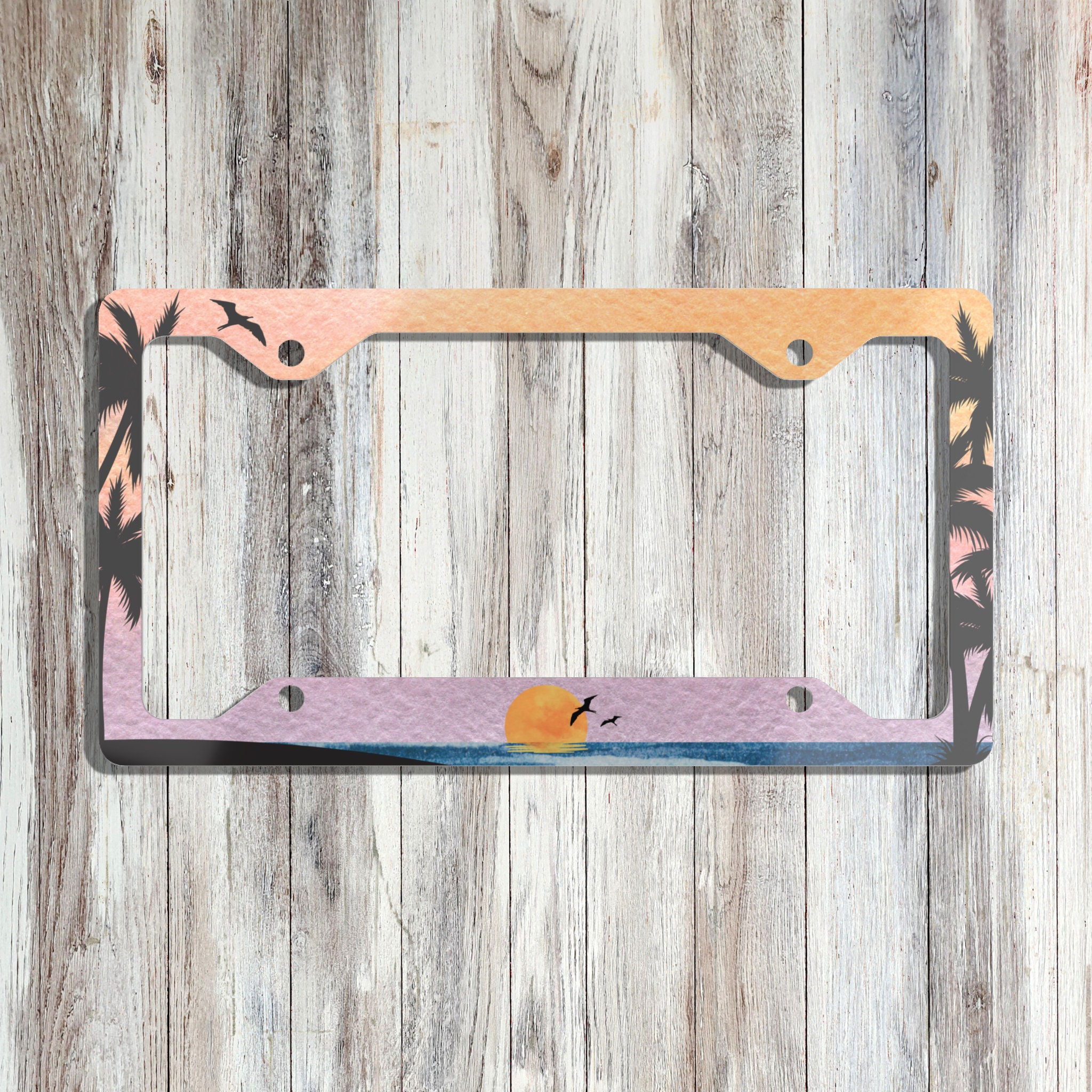 Palm Tree Beachy Vibes Sunset License Plate Frame Unique Car - Etsy