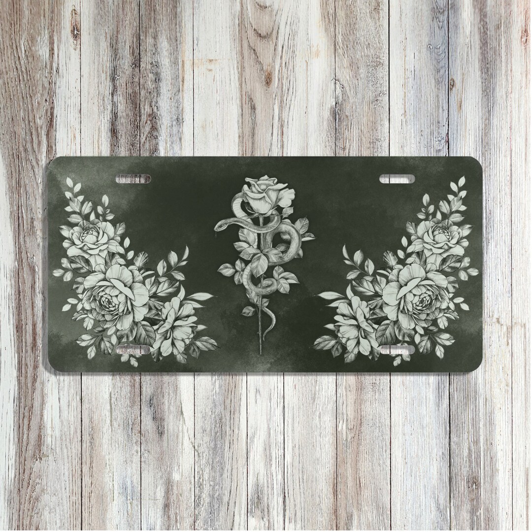 Snake Wrapped Around Rose License Plate | Unique Car Accessories ...