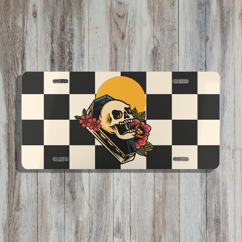 Cool Punk Checkered Skull License Plate Unique Car - Etsy