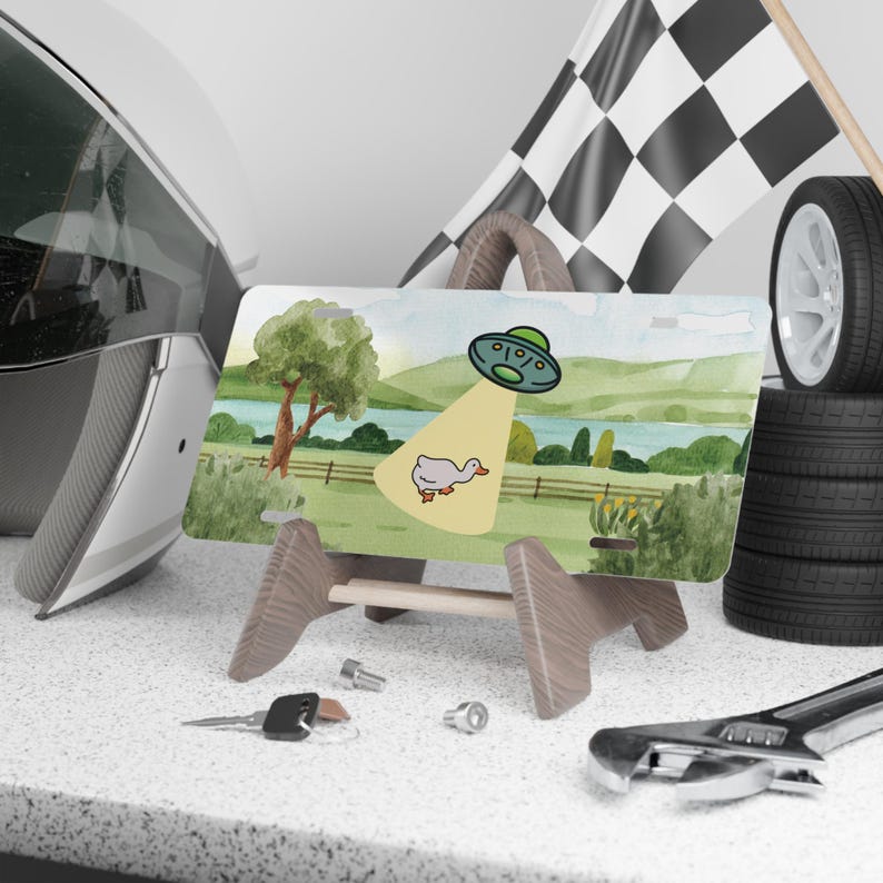 Silly Alien UFO Beam Goose License Plate | Unique Car Accessories Him ...