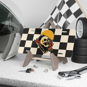 Cool Punk Checkered Skull License Plate | Unique Car Accessories for ...