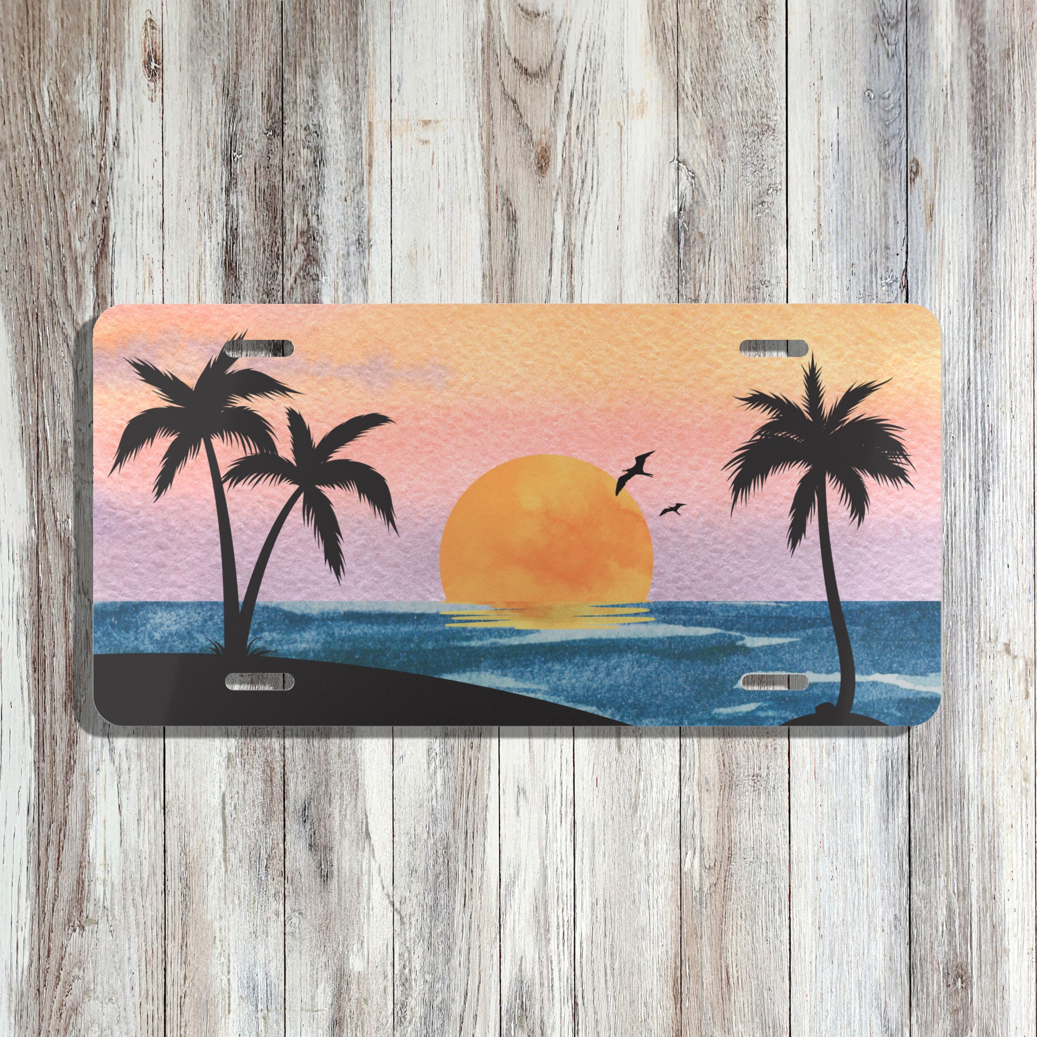 Sunset Beachy Vibes Palm Tree License Plate Unique Car - Etsy