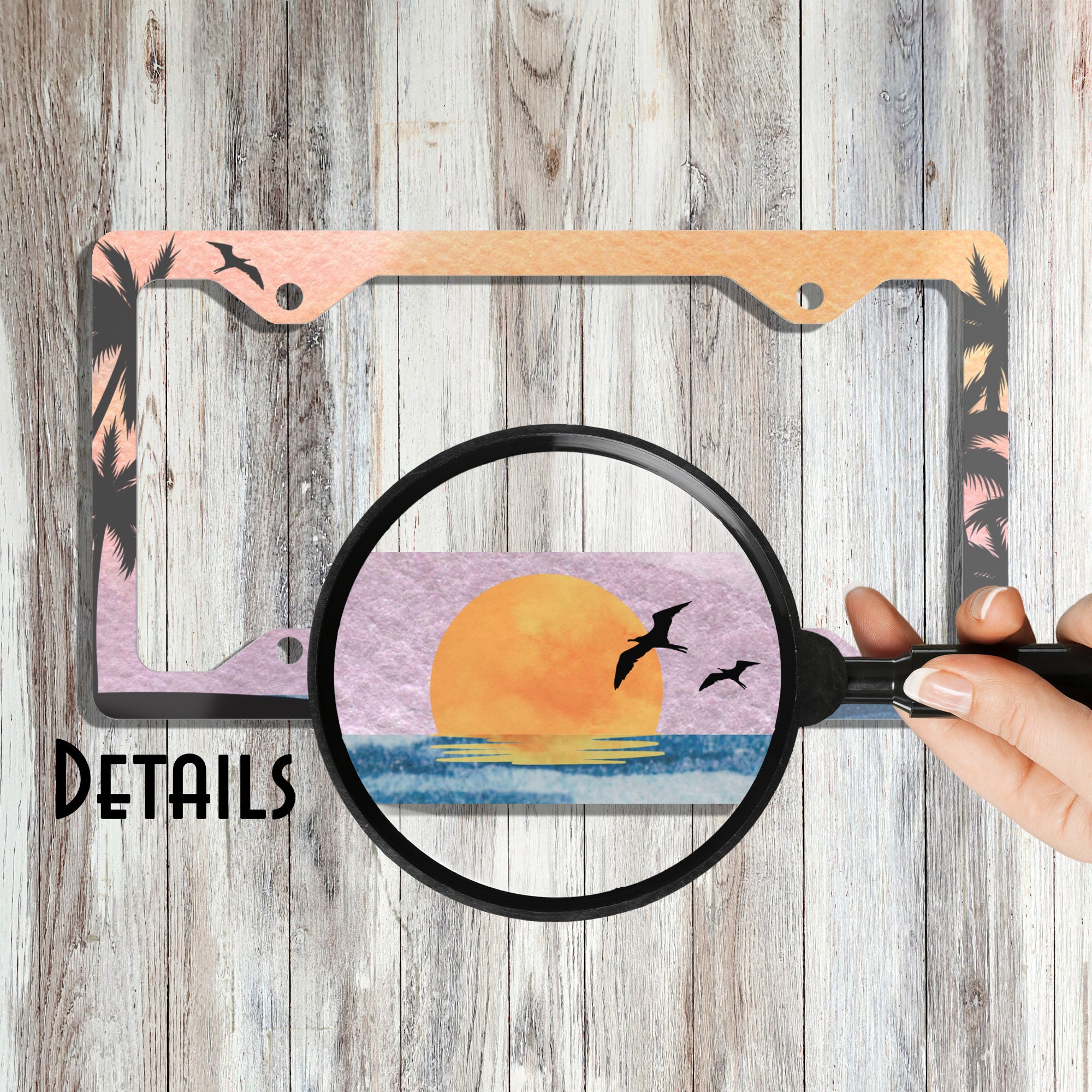 Palm Tree Beachy Vibes Sunset License Plate Frame Unique Car - Etsy