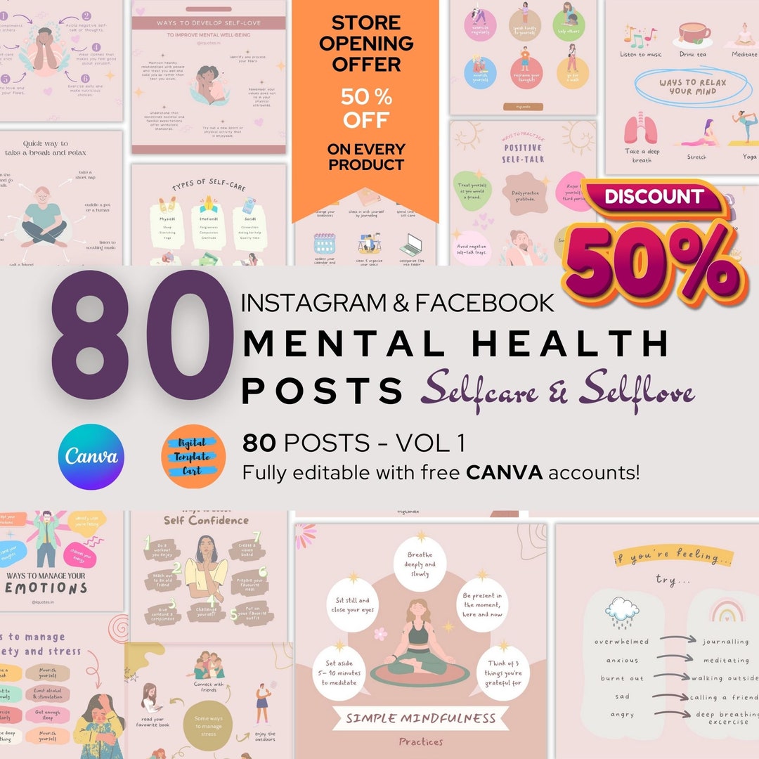 Mental Health Coach Instagram Post: 80 Social Media IG Kit for ...
