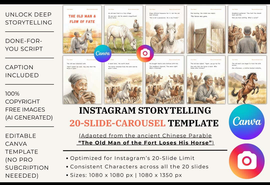 Instagram Storytelling 20 Slide Carousel Template | Canva Editable ...