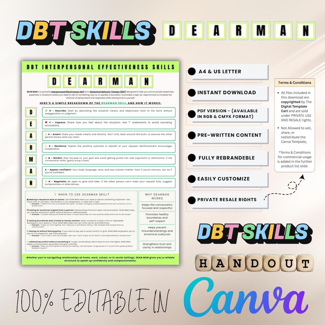 DBT DEARMAN Skill Handout: Editable Canva Template & Printable PDF - Etsy