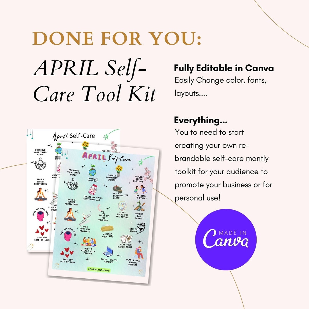 April Self Care Handout, Self Care Coaching Canva Template, Mental ...