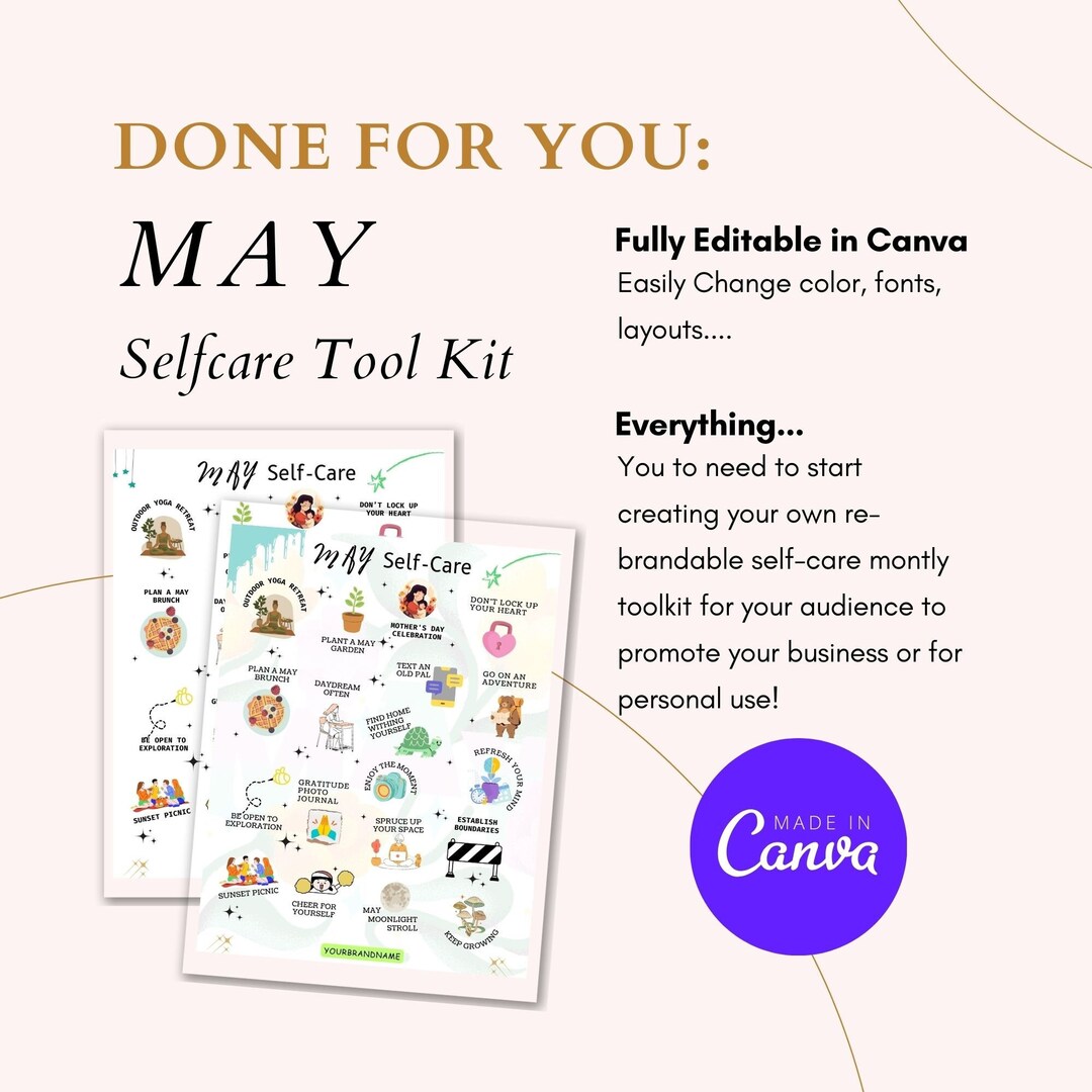 May Self Care Handout, Self Care Coaching Canva Template, Mental Health ...