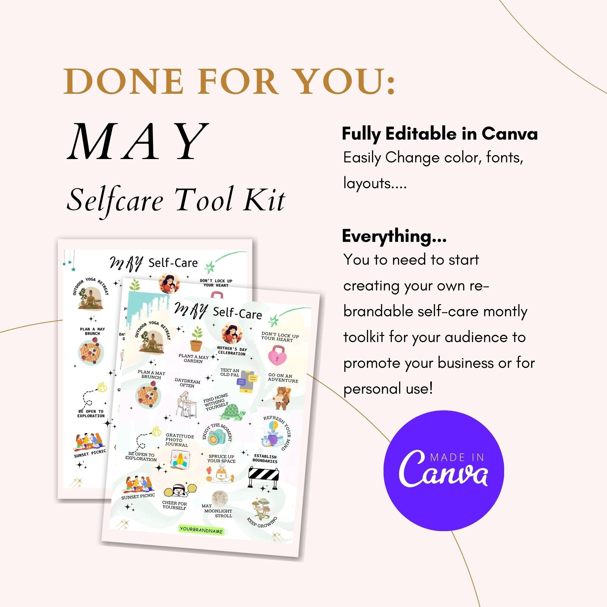 May Self Care Handout, Self Care Coaching Canva Template, Mental Health ...