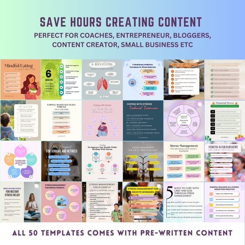 Stress Management Instagram Bundle: 50 Counselor Social Media Post ...