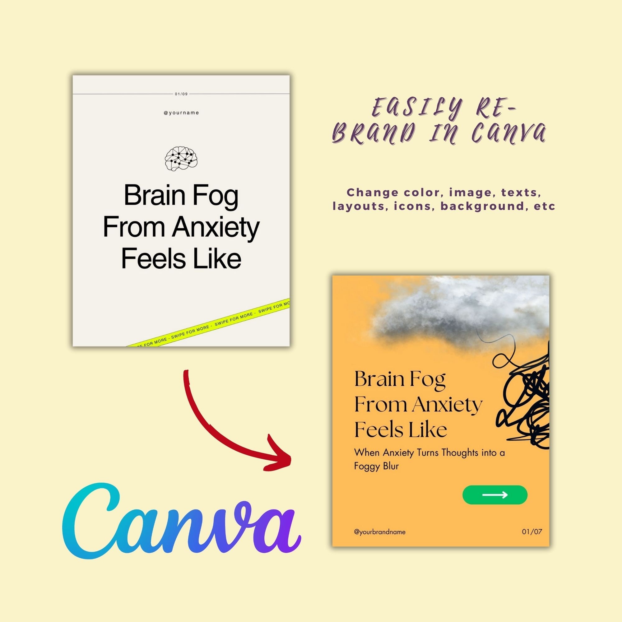Anxiety Instagram Carousel Bundle: Editable Canva Templates (mental ...