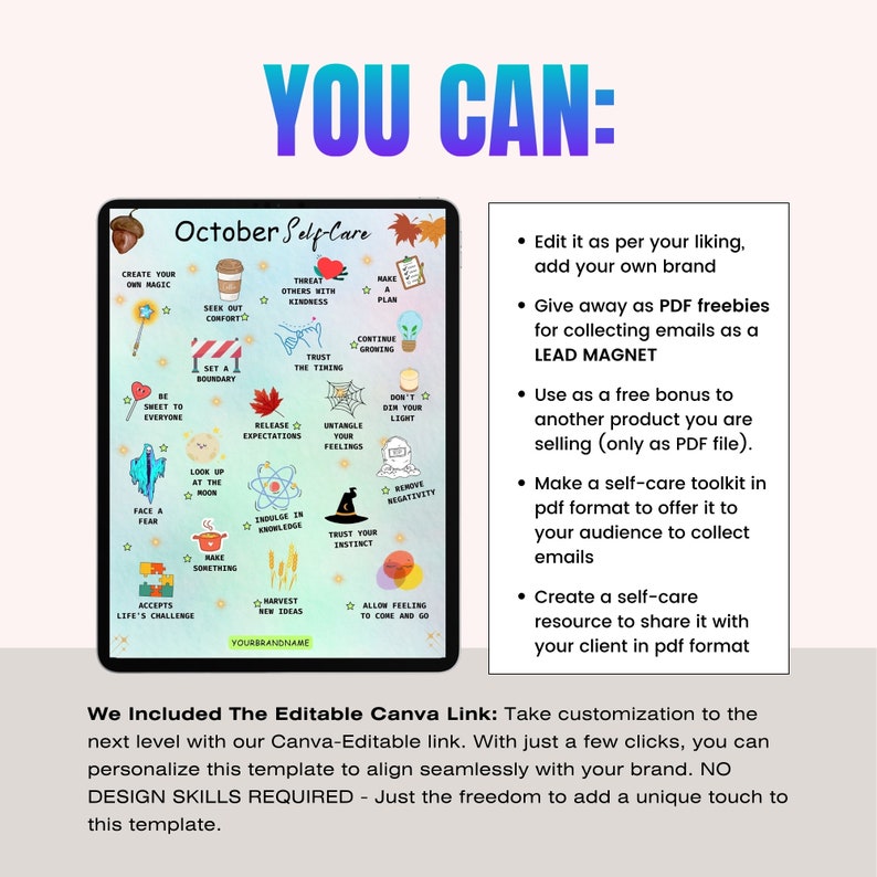 October Self Care Handout, Coaching Canva Template, Mental Health ...