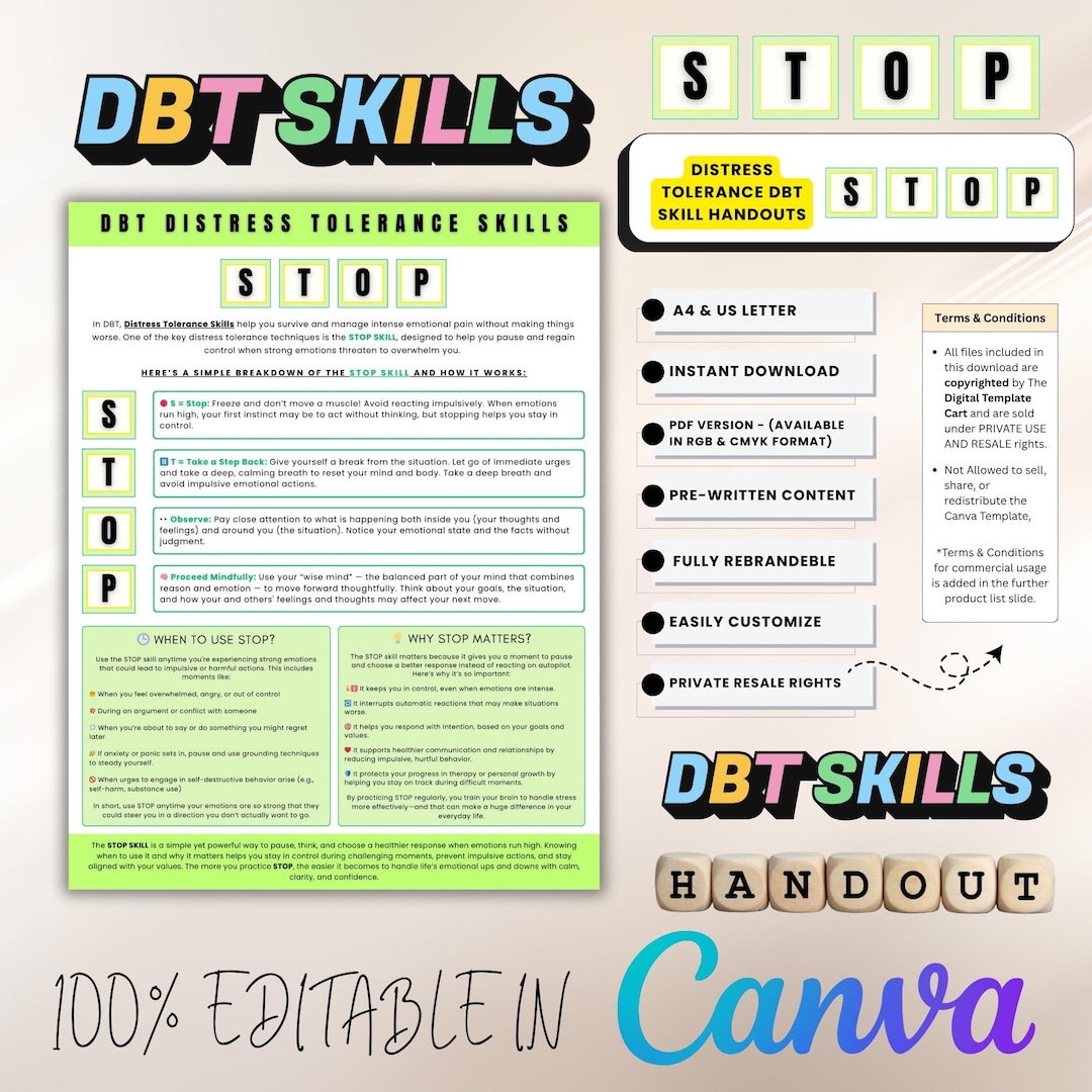 DBT STOP Skill Handout: Distress Tolerance, Emotional Regulation (PDF ...