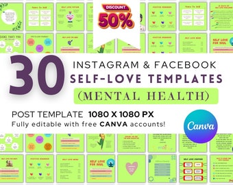 Canva Mental Health Instagram Templates, Social Media Engagement ...