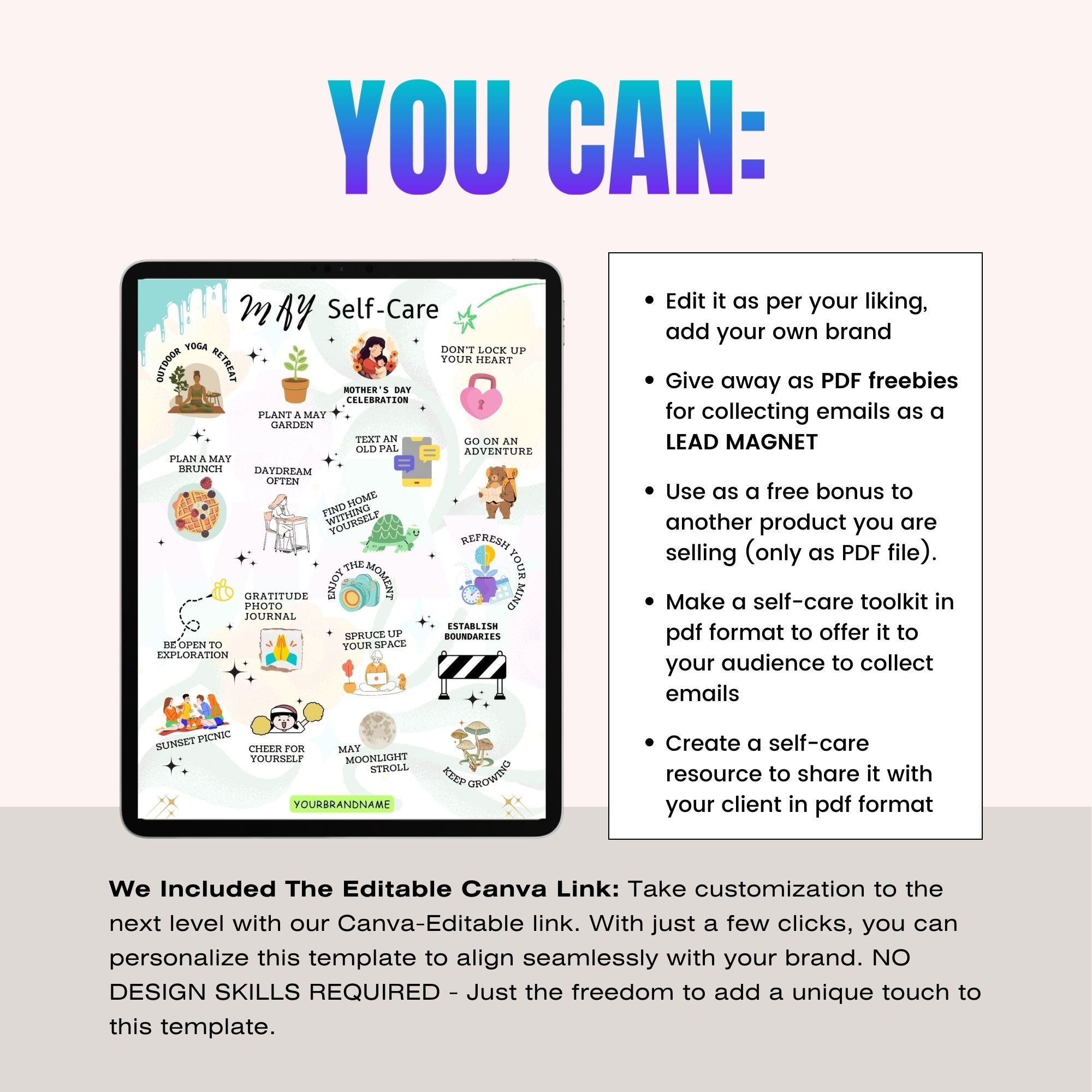 May Self Care Handout, Self Care Coaching Canva Template, Mental Health ...