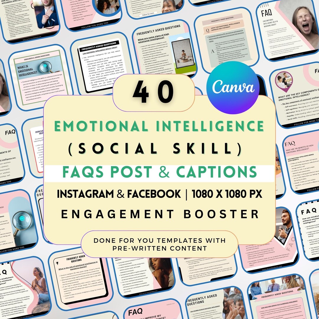 40 Emotional Intelligence Faqs Instagram Template, Social Skills Canva ...