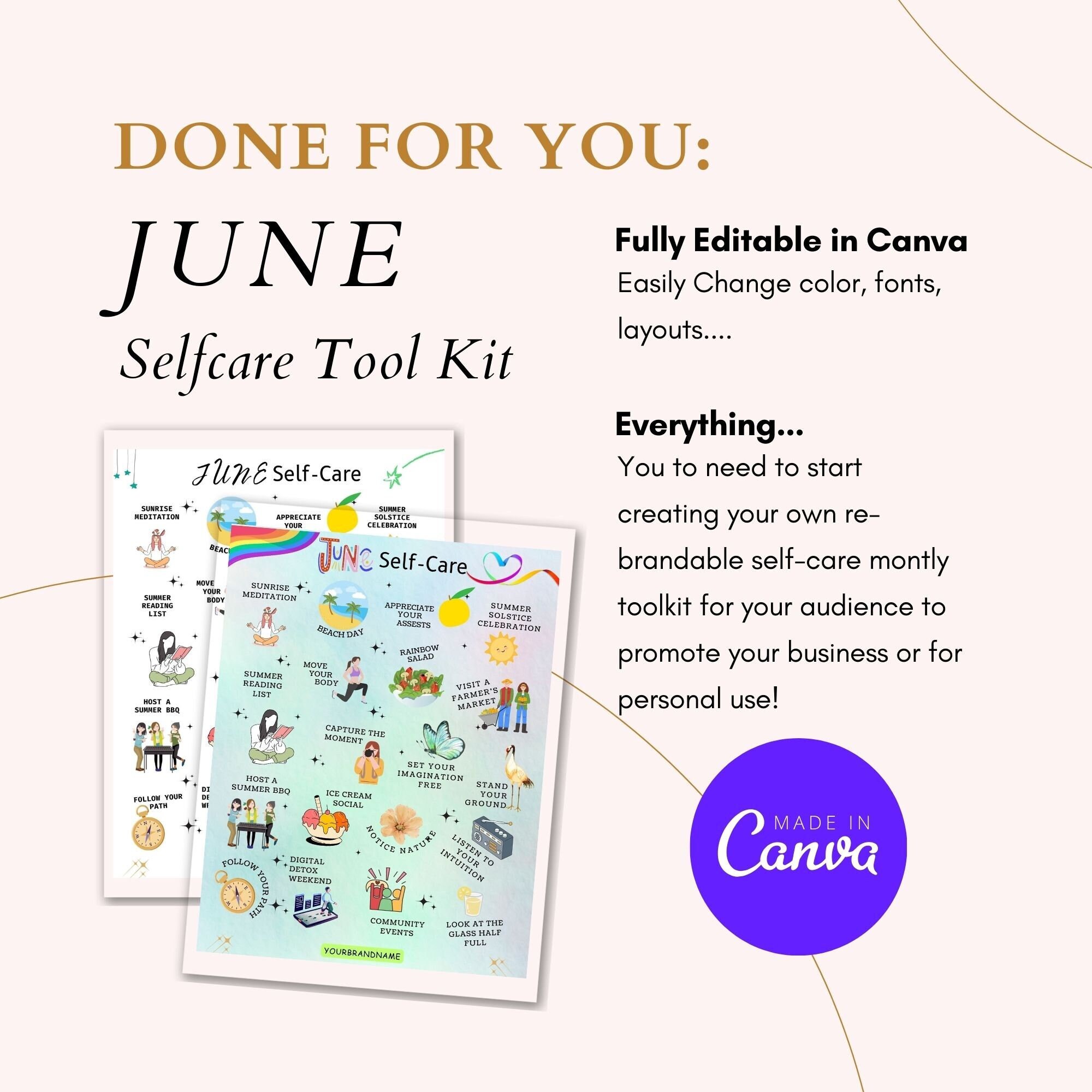 June Self Care Handout, Self Care Coaching Canva Template, Mental ...