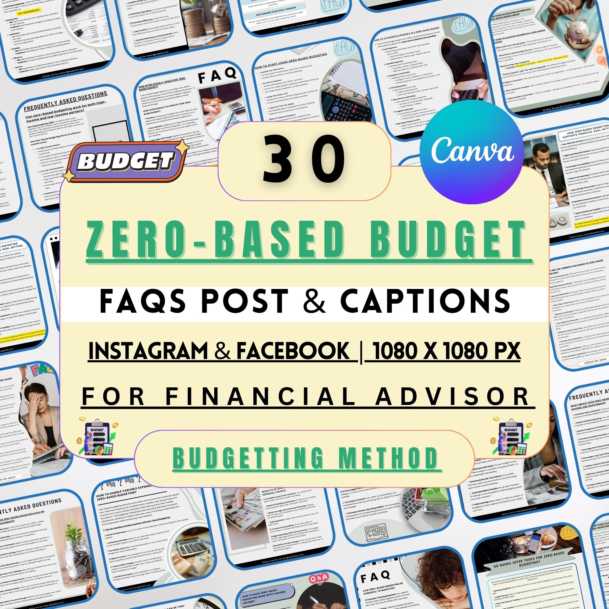 Zero Based Budget Faqs Instagram Bundle: 30 Editable Canva Templates ...