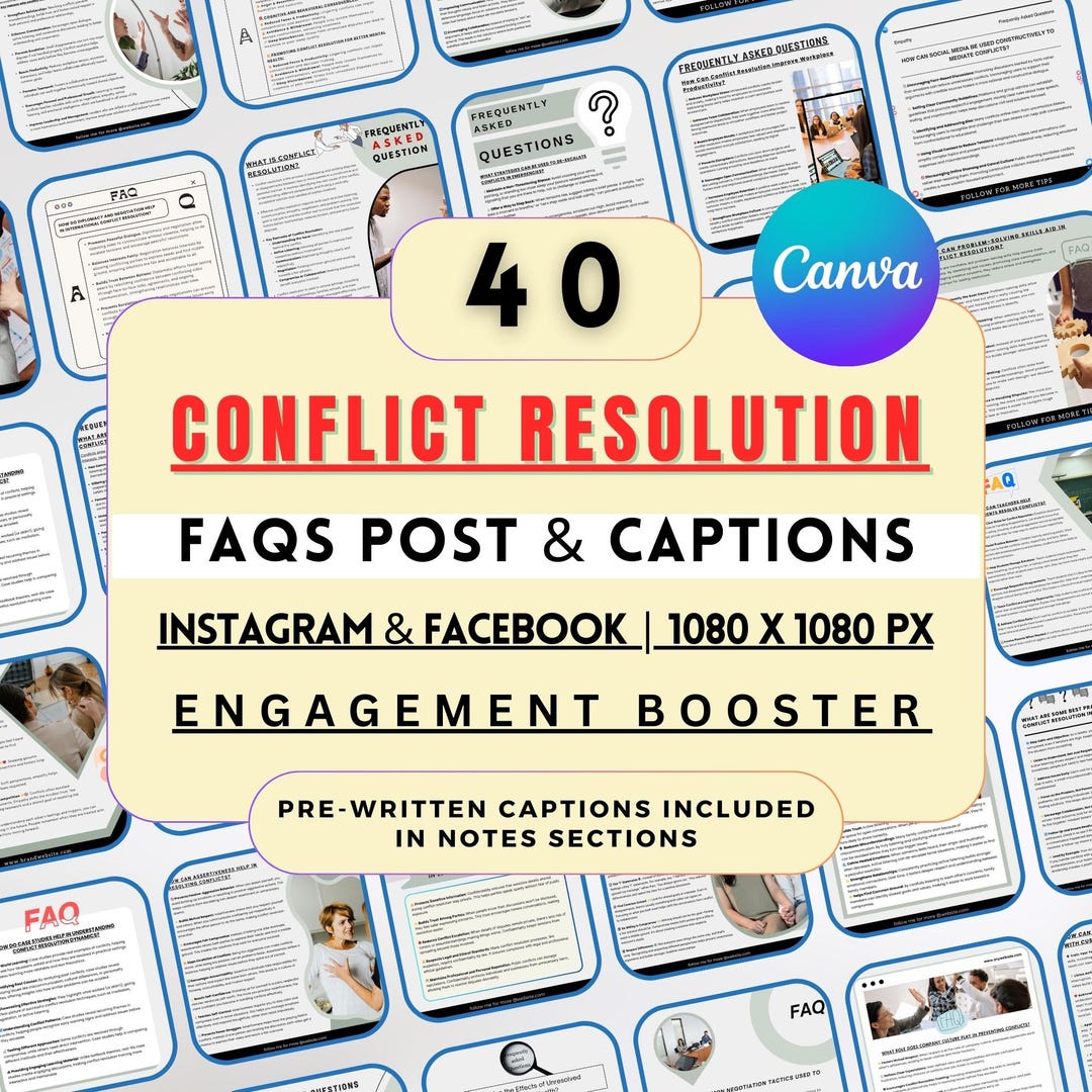 Conflict Resolution Faqs Instagram Bundle: 40 Editable Canva Template ...