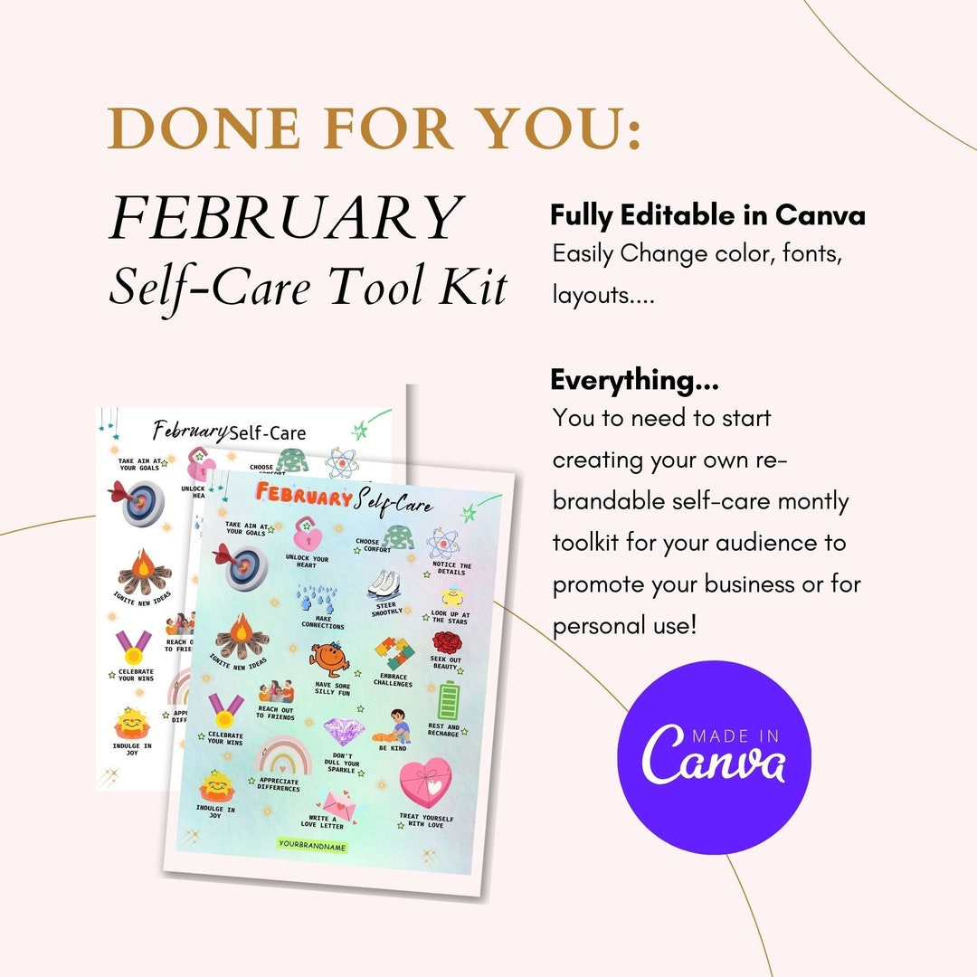 February Self Care Handout, Coaching Canva Template, Mental Health ...