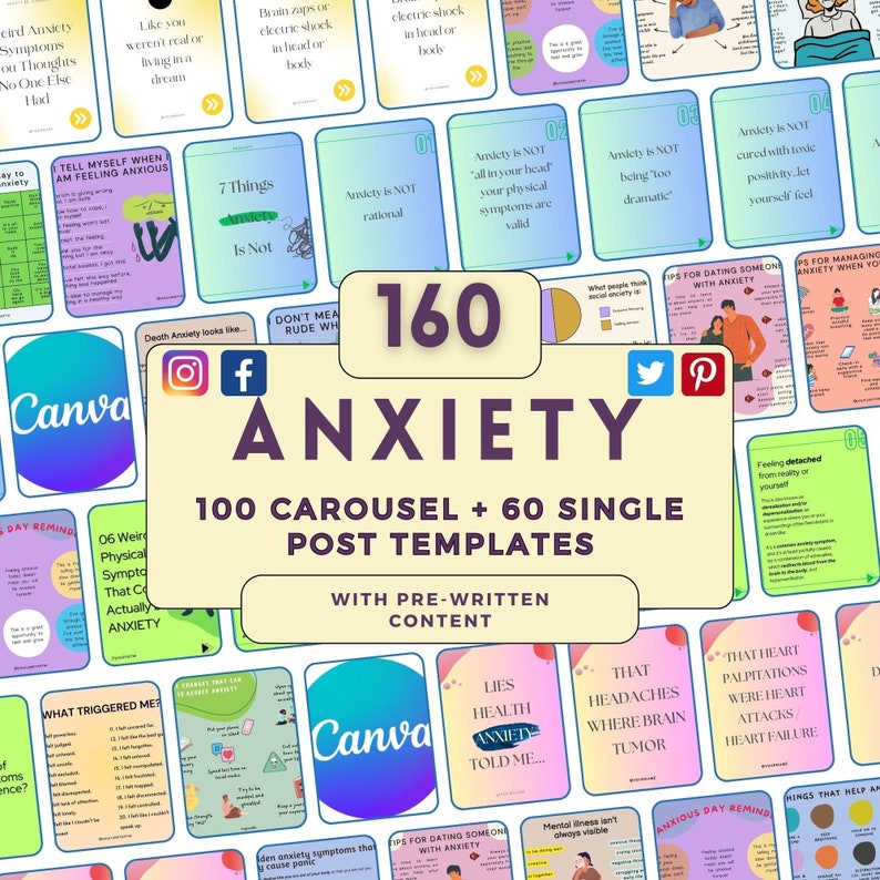 160 Anxiety Template, Instagram Carousel Post, Mental Health Canva ...