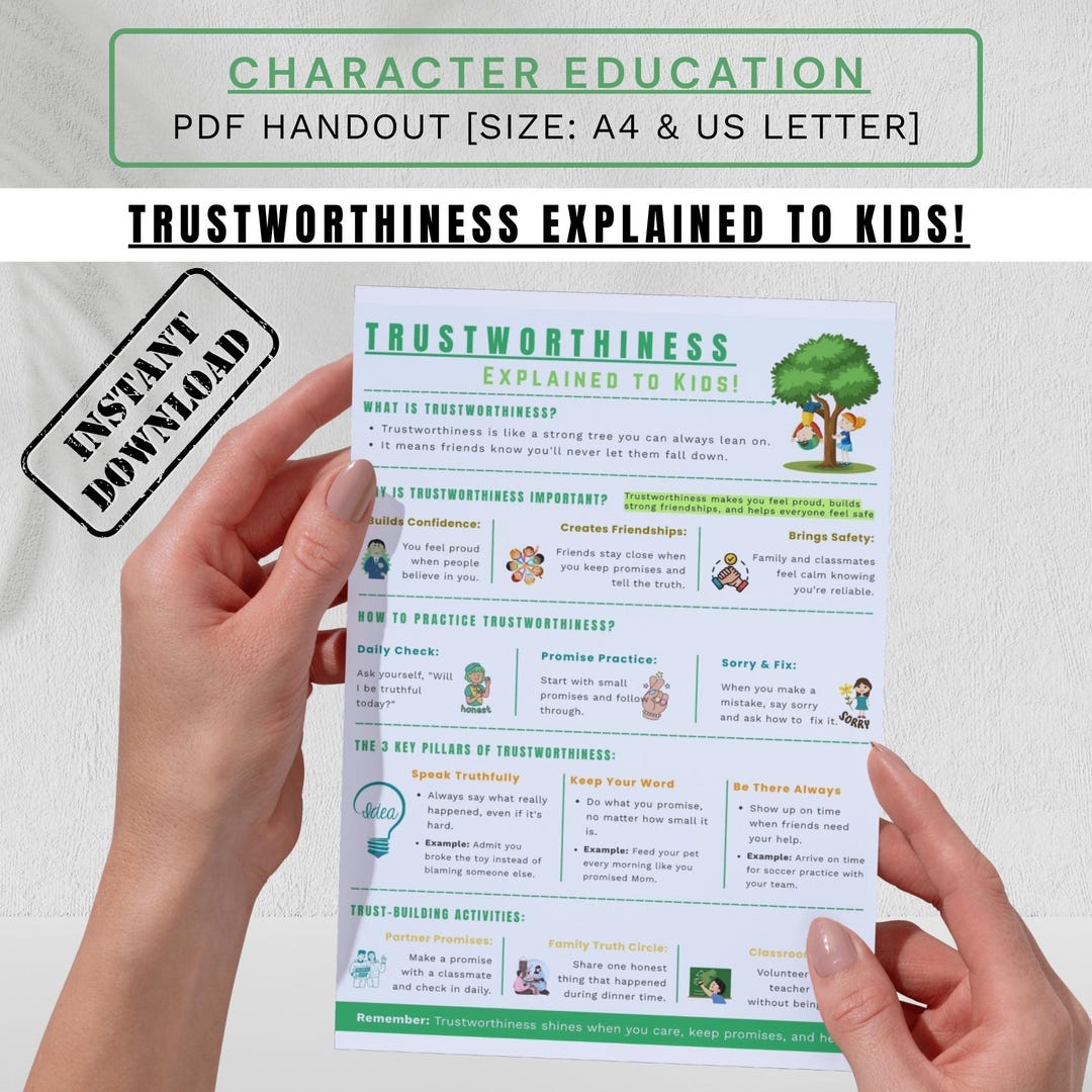 Trustworthiness Handout for Kids & Teens: Character Education Worksheet ...