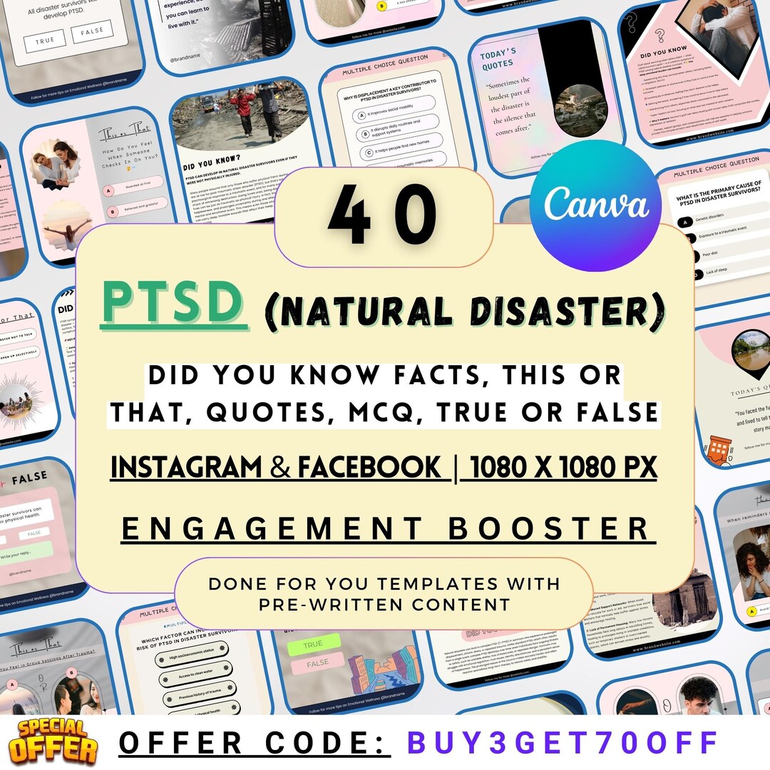 40 PTSD Natural Disaster Instagram Canva Template, Post Traumatic ...