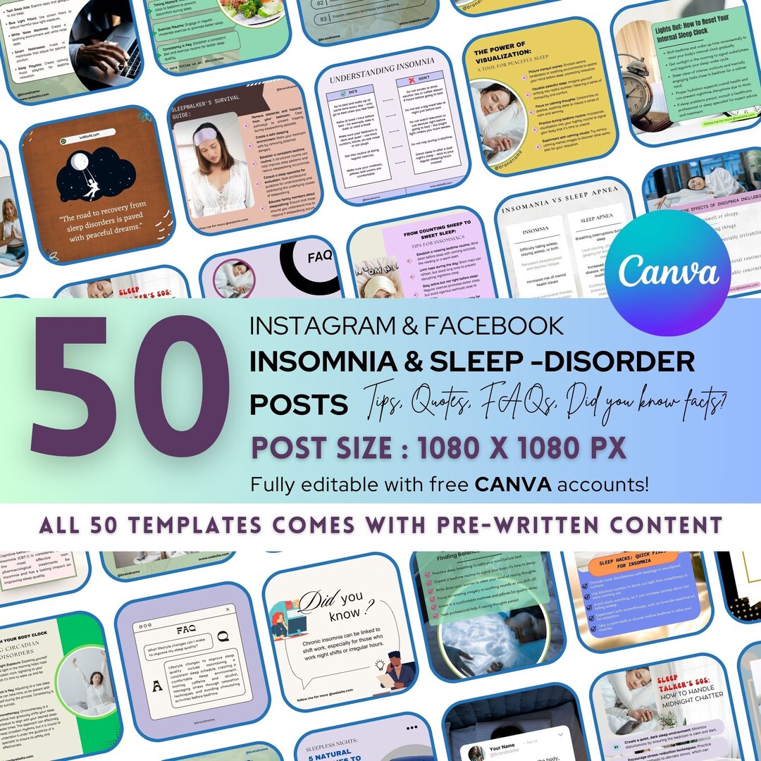 50 Insomnia and Sleep Disorder Instagram Post, Mental Health Canva ...