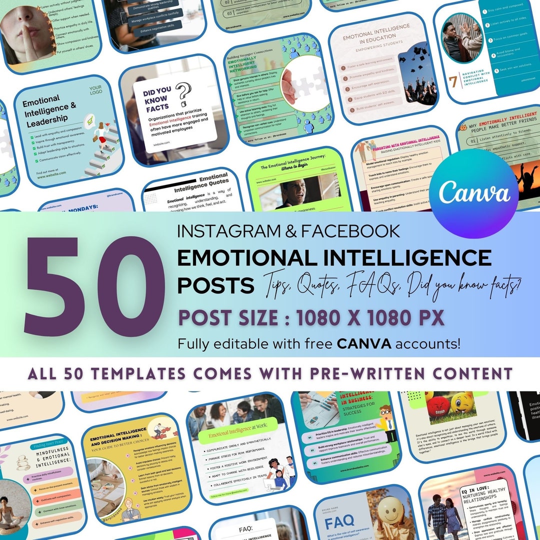 50 Emotional Intelligence Instagram Templates. Mental Health Canva ...