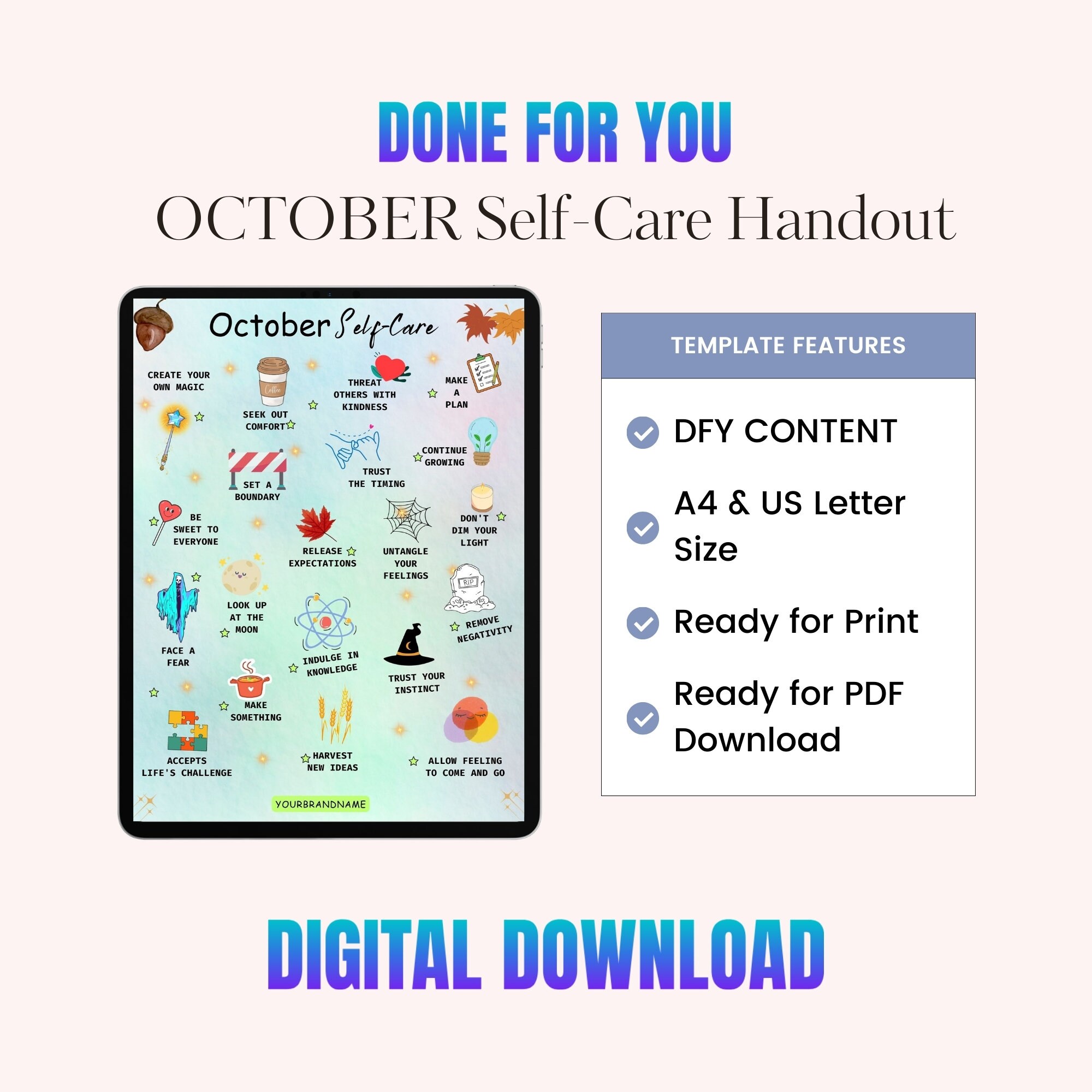 October Self Care Handout, Coaching Canva Template, Mental Health ...