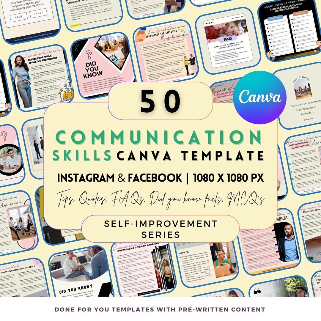 50 Communication Skills Instagram Templates, Self Improvement Canva ...