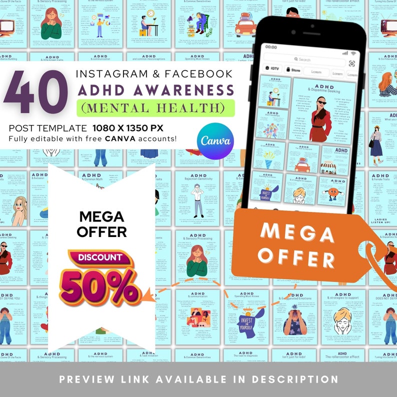 ADHD Awareness, ADHD Instagram Post, Engagement Booster, Mental Health ...