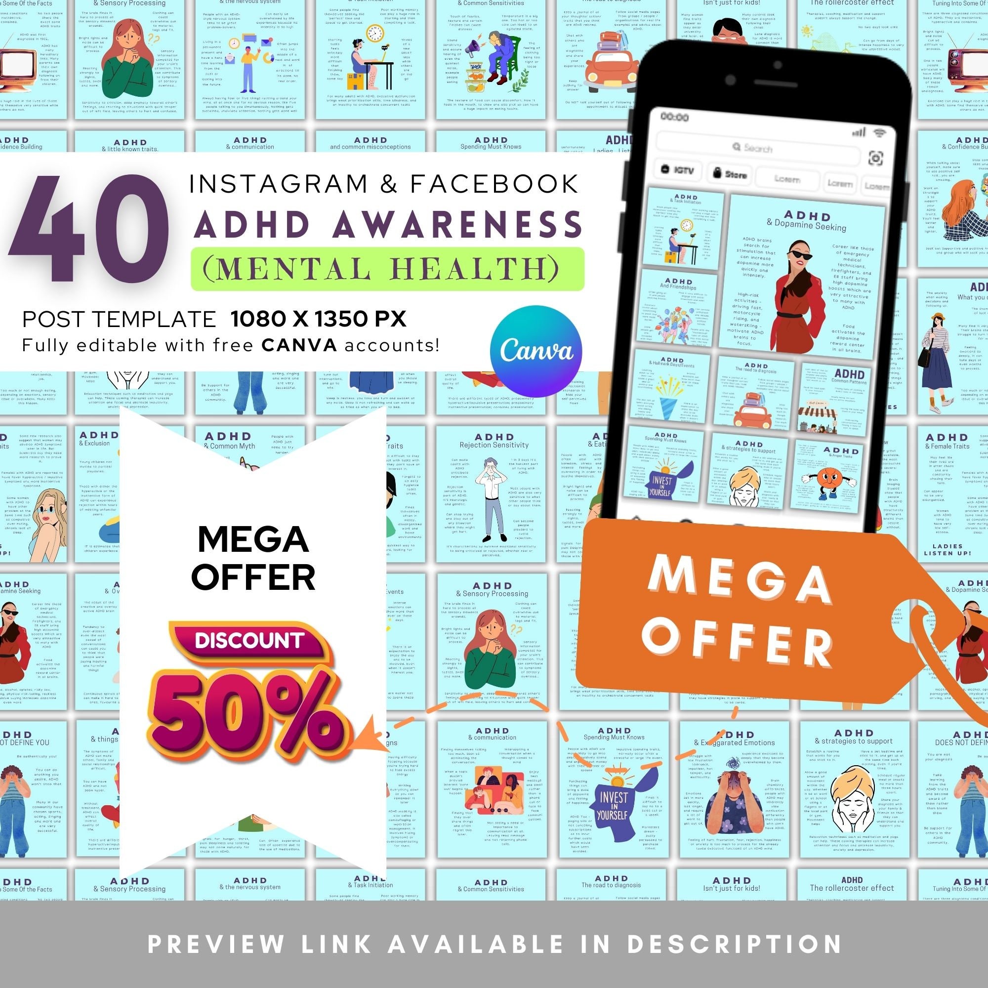 ADHD Awareness, ADHD Instagram Post, Engagement Booster, Mental Health ...