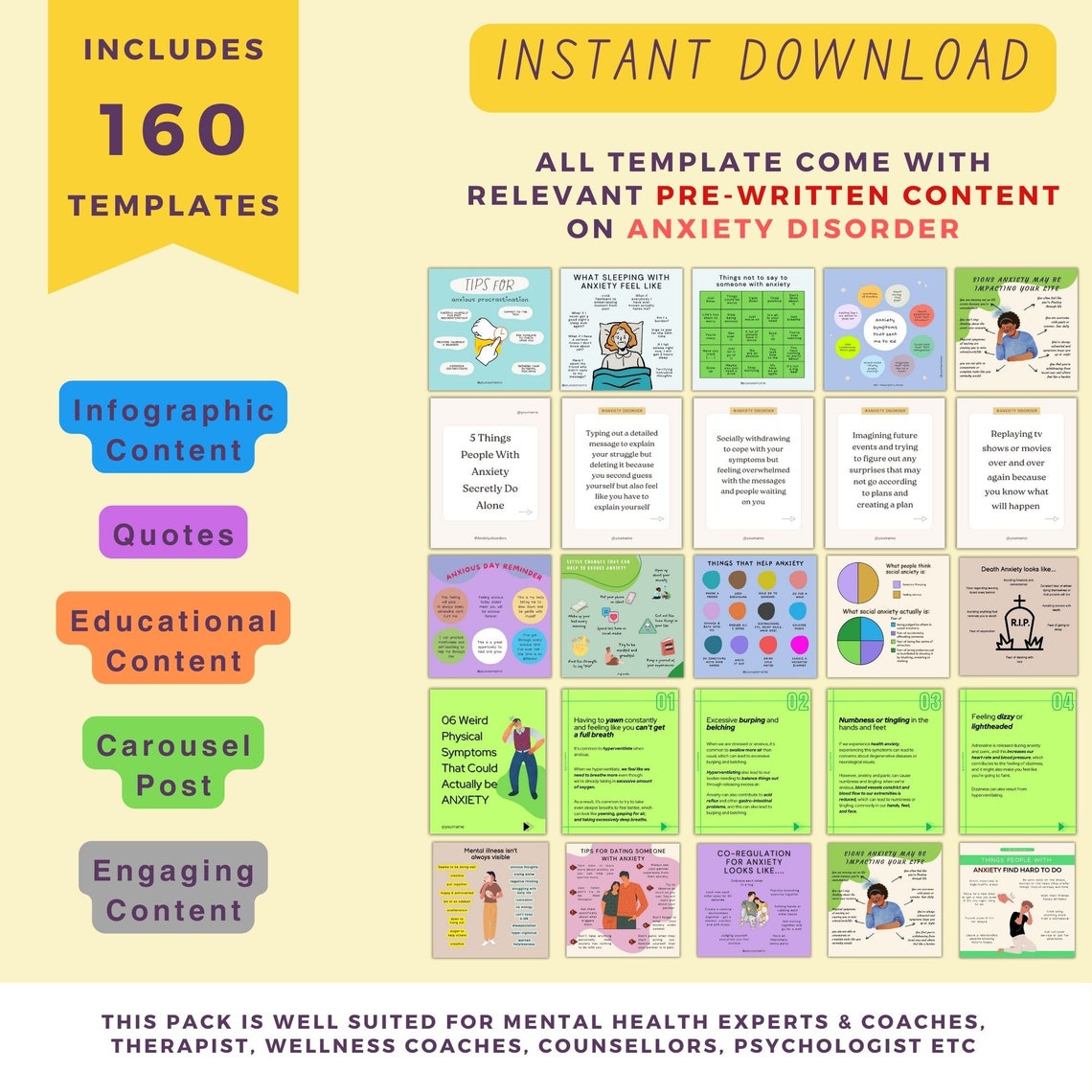 160 Anxiety Template, Instagram Carousel Post, Mental Health Canva ...