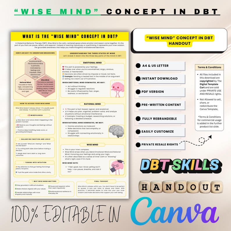 DBT Wise Mind Handout | Therapy Skills, Canva Template (PDF) - Etsy