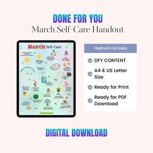 March Self Care Handout, Self Care Coaching Canva Template, Mental ...