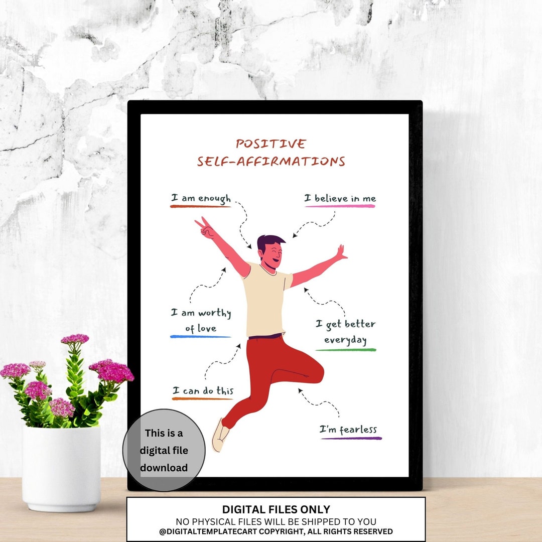 Positive Self Affirmations Printable Wallart Hanging Mental Health ...