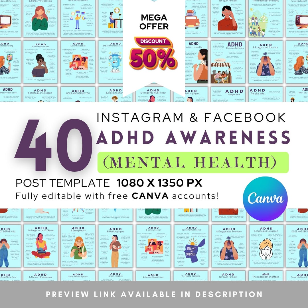 ADHD Awareness, ADHD Instagram Post, Engagement Booster, Mental Health ...