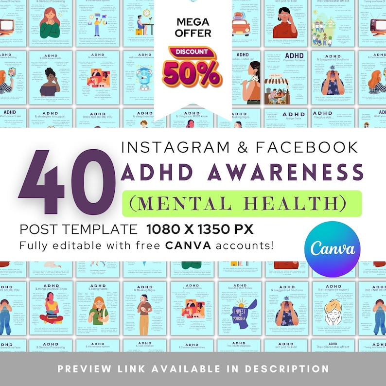ADHD Awareness, ADHD Instagram Post, Engagement Booster, Mental Health ...