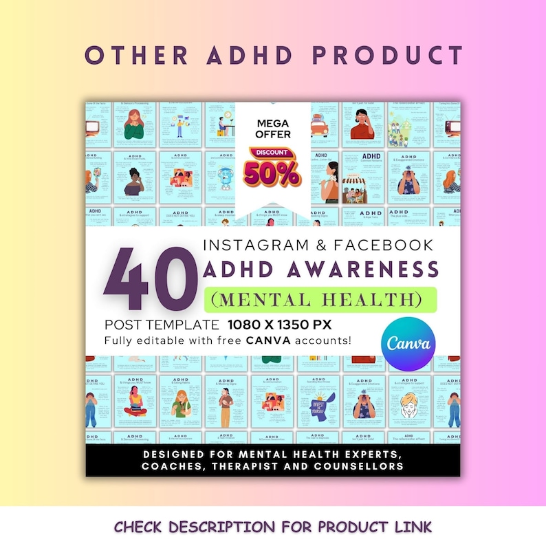 100 ADHD Awareness, ADHD Instagram Post, Engagement Booster, Mental ...