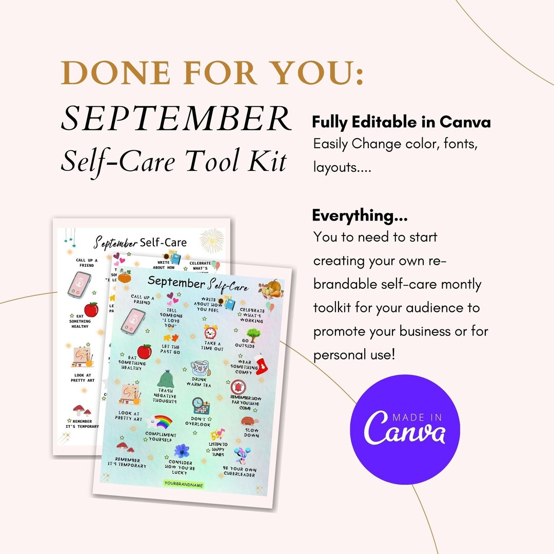 September Self Care Handout, Coaching Canva Template, Mental Health ...