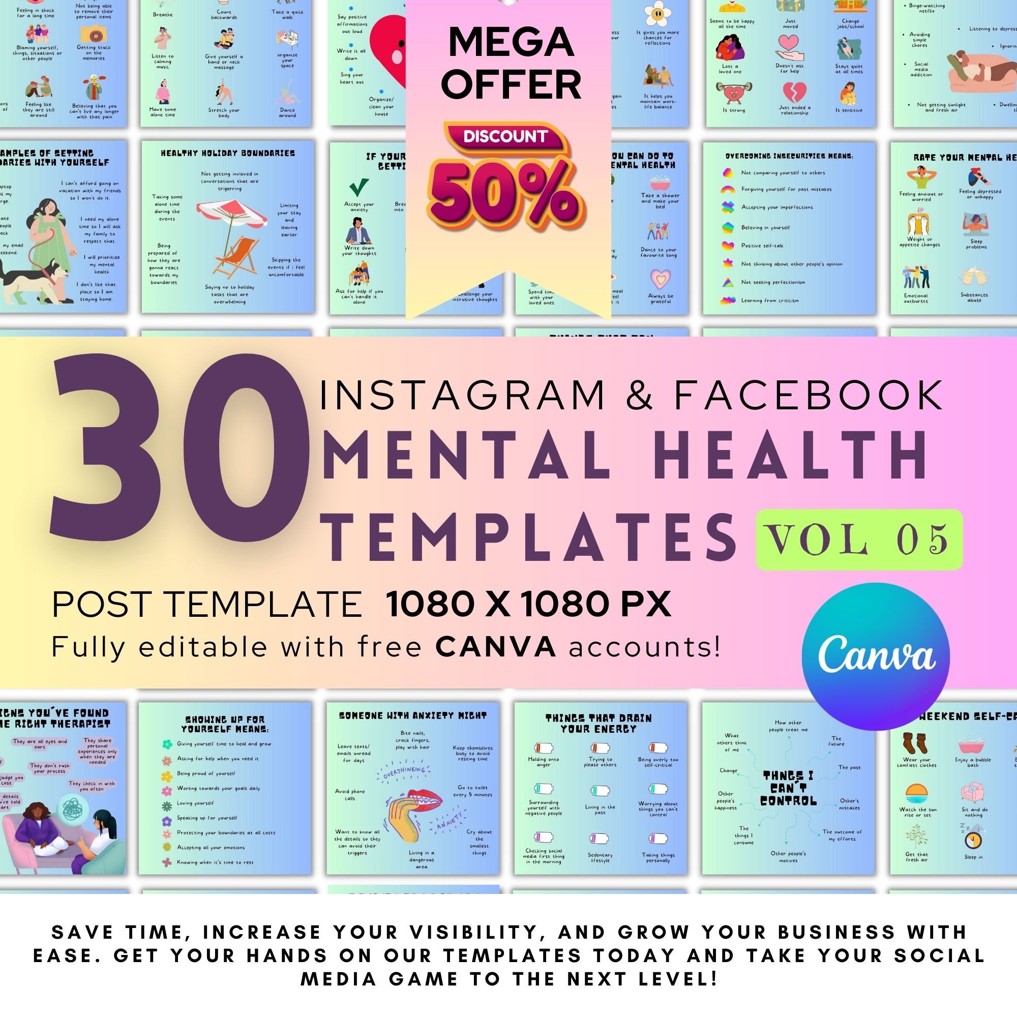 Mental Health Instagram Bundle: 30 Therapist Social Media Post ...