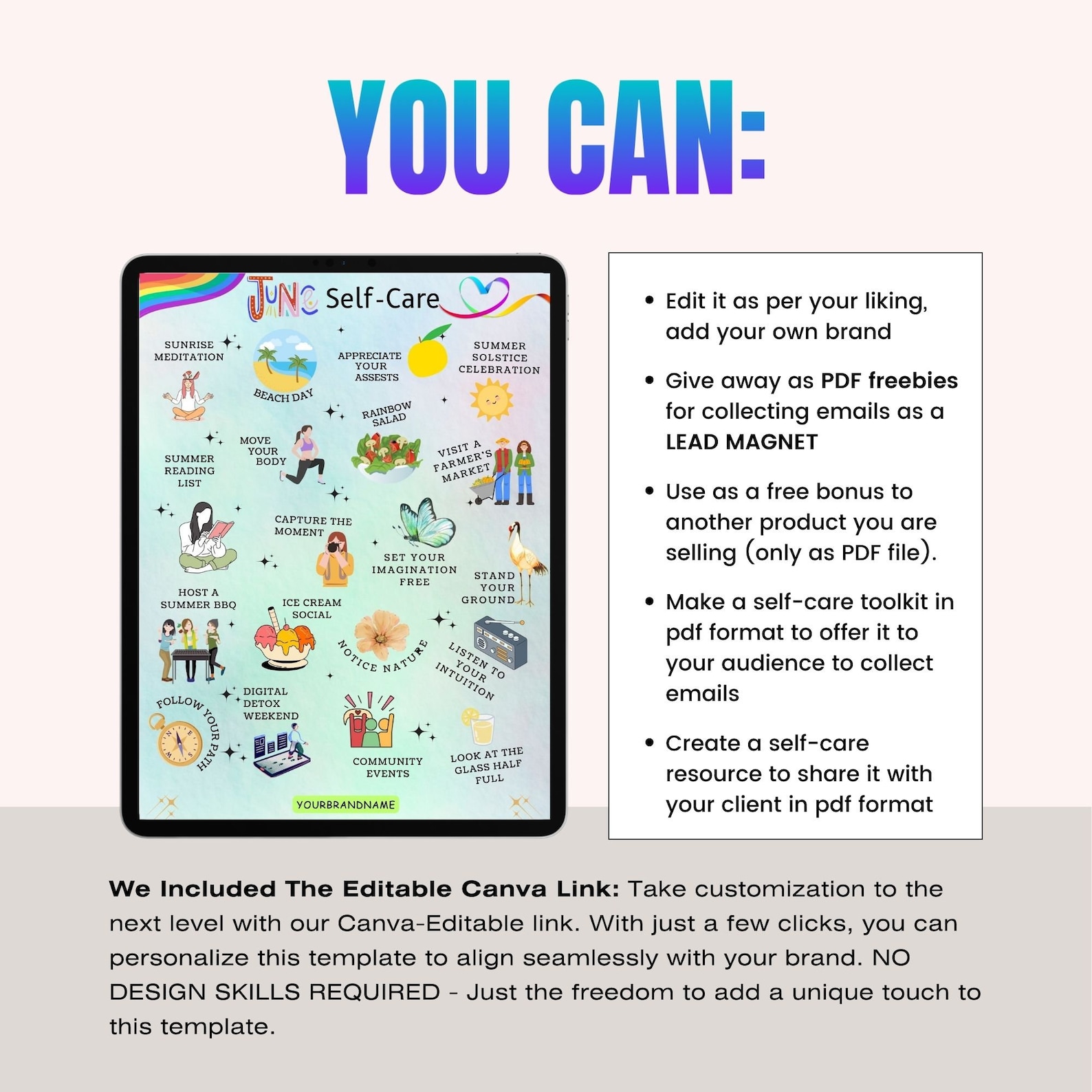 June Self Care Handout, Self Care Coaching Canva Template, Mental ...