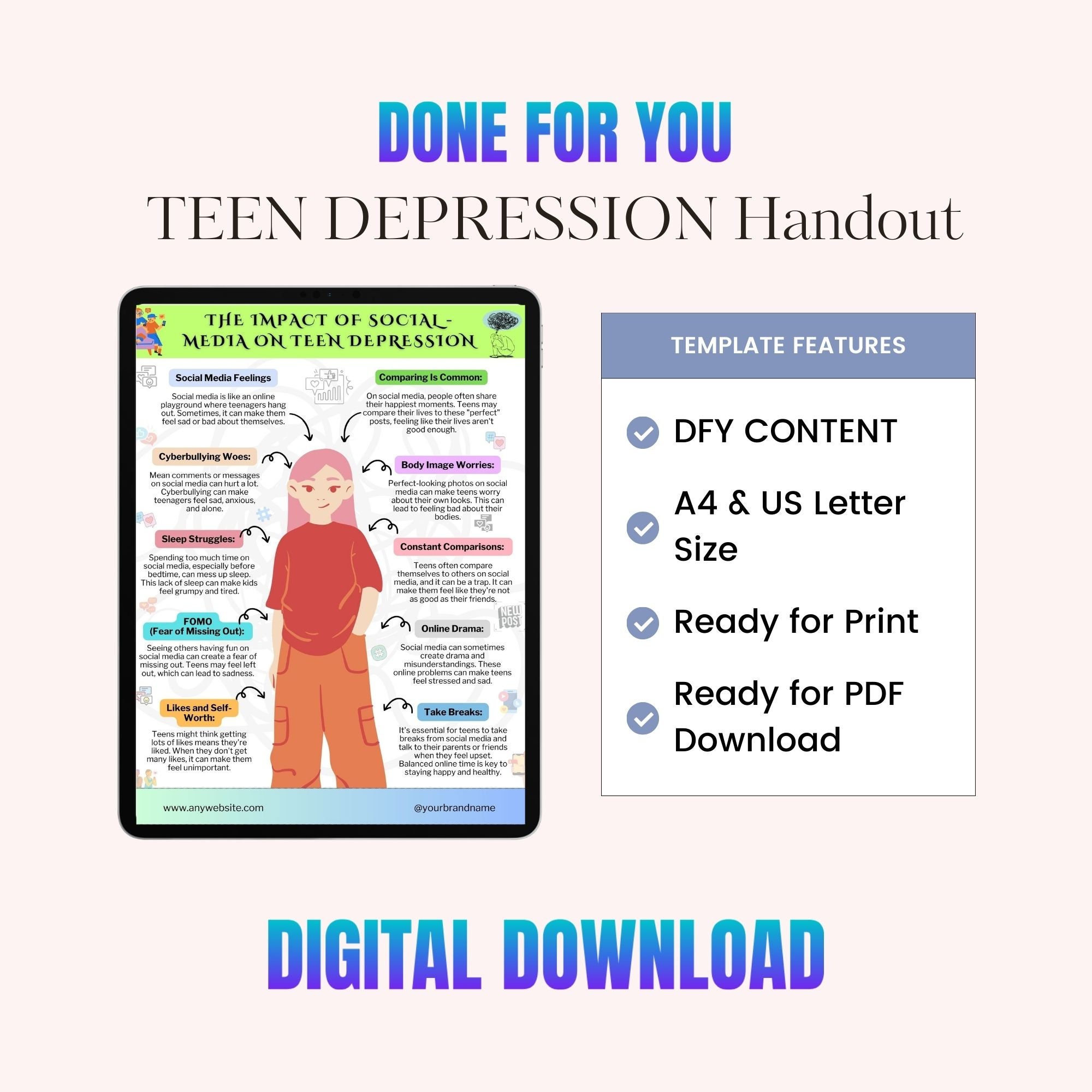 Teen Depression Handout, Depression Worksheet, Mental Health Resource ...